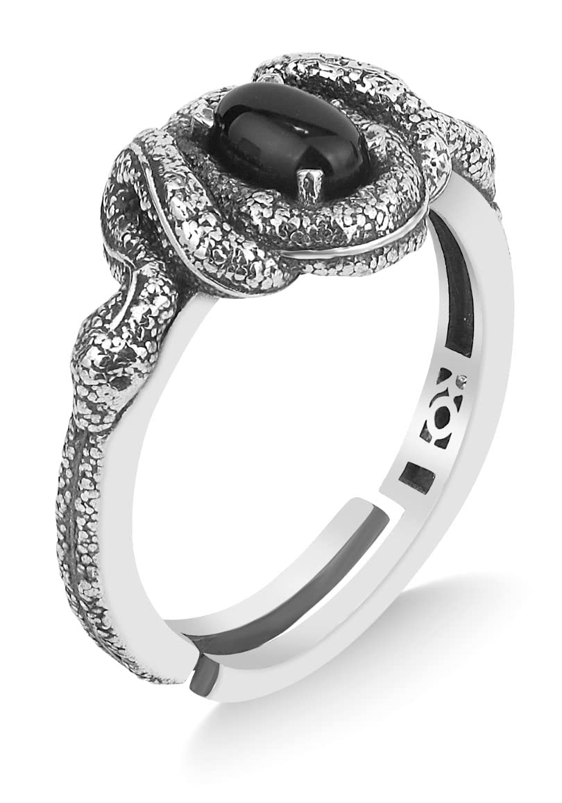 R&O Silver Boutique 925k Unique Snake Design Sterling Silver Women's Ring 3W (Black, 6)