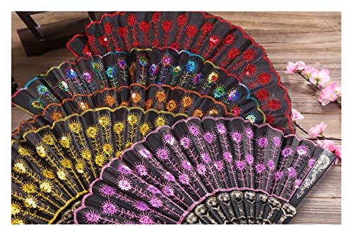 WLABS Folding Fans Embroidered Sequins Folding Fan Chinese Style Classical Hand Fans Dance Manual Fan Handheld Folding Fan (Color : A4, Size : 23 * 41CM)