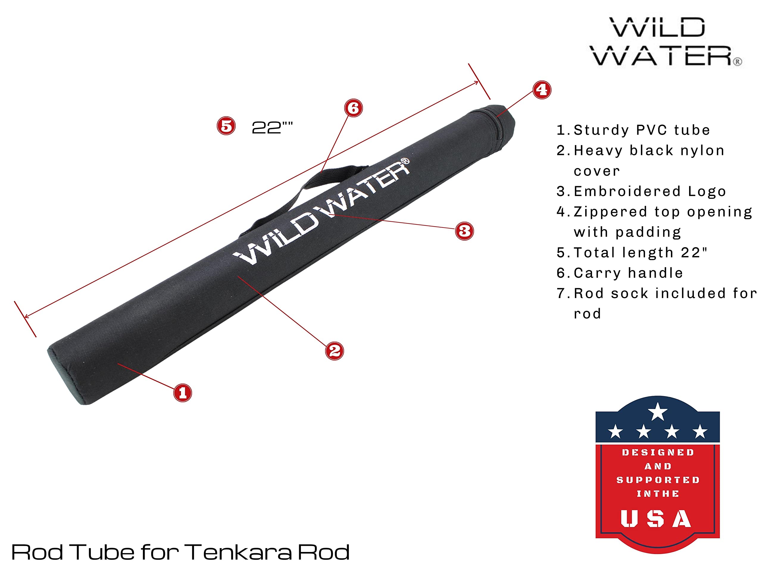 Wild Water Fly Fishing Tenkara Rod, 6 Foot, 5 Section IM8 Graphite Telescopic Rod with Cork Handle, Hard Tube Rod Case and Knitted Rod Sock