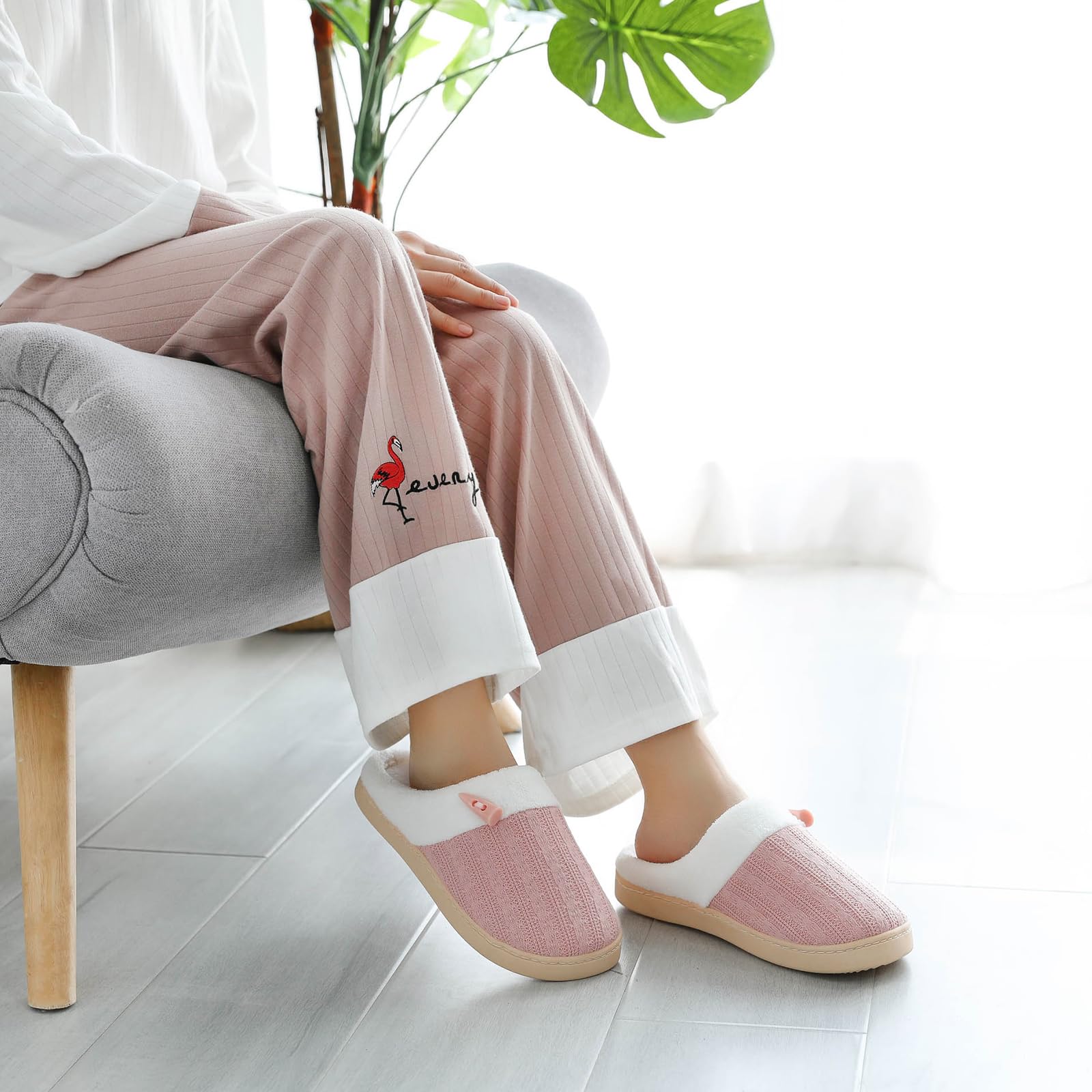 NineCiFun Women's Slippers Scuff Comfy Lightweight House Shoes Slip on Memory Foam Bedroom Slippers Indoor Outdoor Home Shoes with Soft Terry Lining(Pink,7-8)