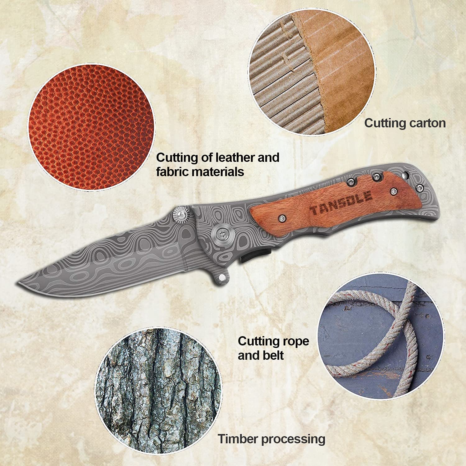 TANSOLE Pocket Folding Knife with waist bag for Outdoor Camping Hunting knives