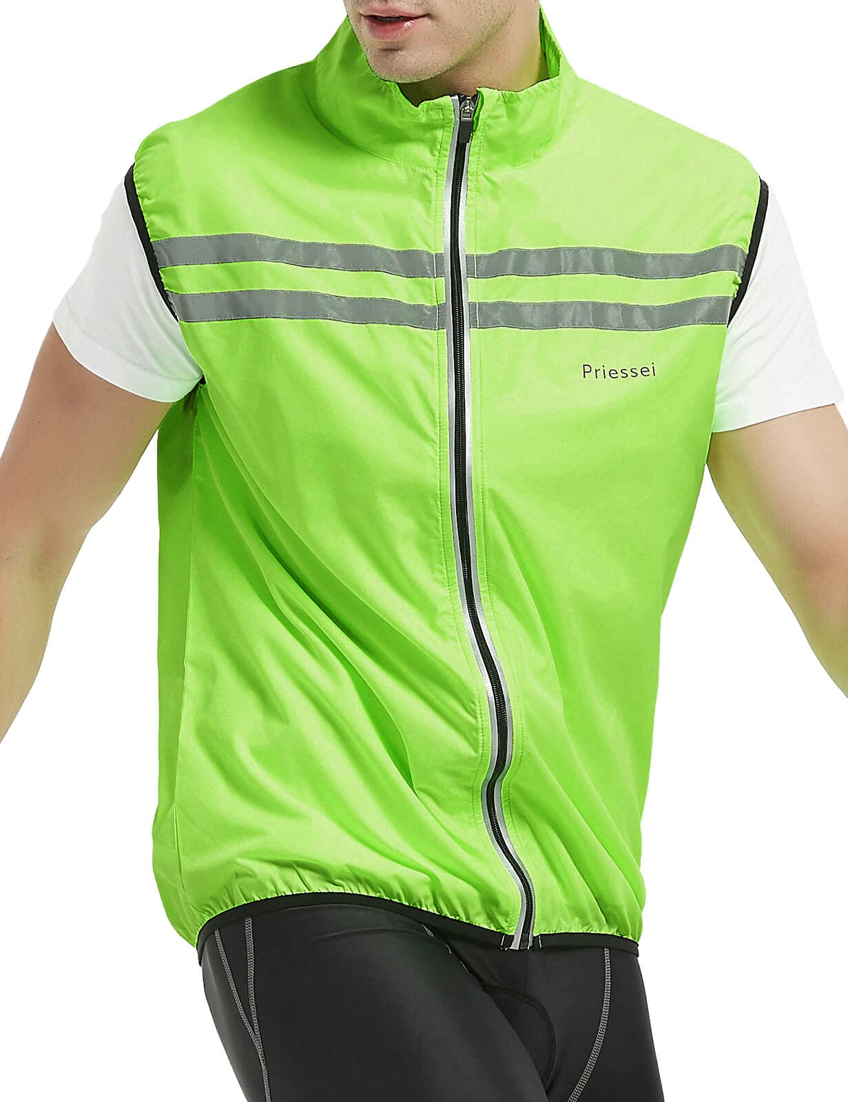PRIESSEI Reflective Bike Safety Vest for Men Hi Vis Neon Running Cycling Motorcycle Vests (Yellow, Large)