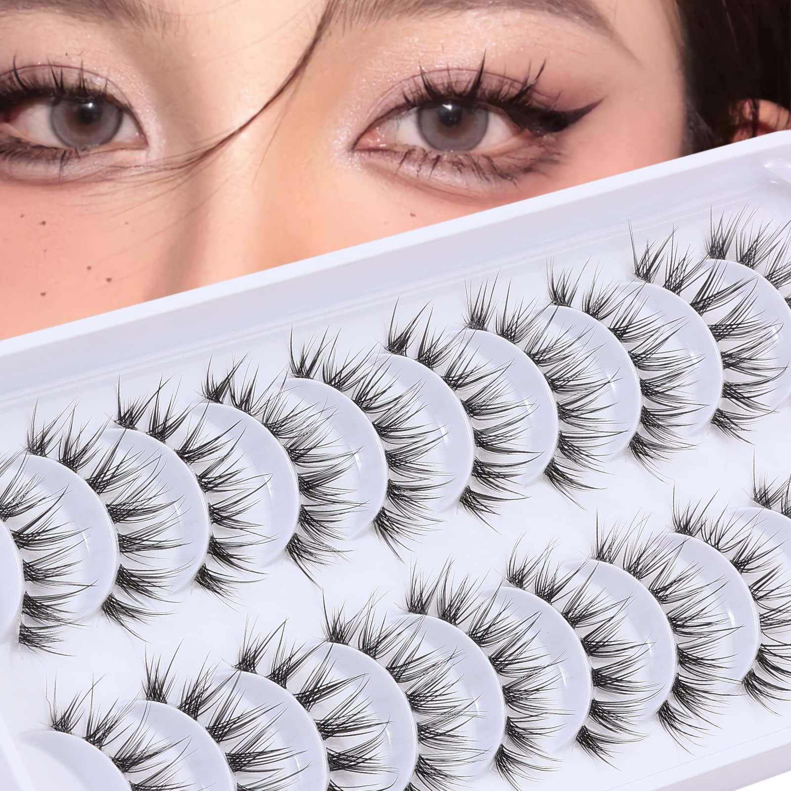 outopen Wispy Eyelashes Full Lashes Long Fluffy Eyelashes 3D Soft Mink False Eyelashes 5 Pairs(H1)
