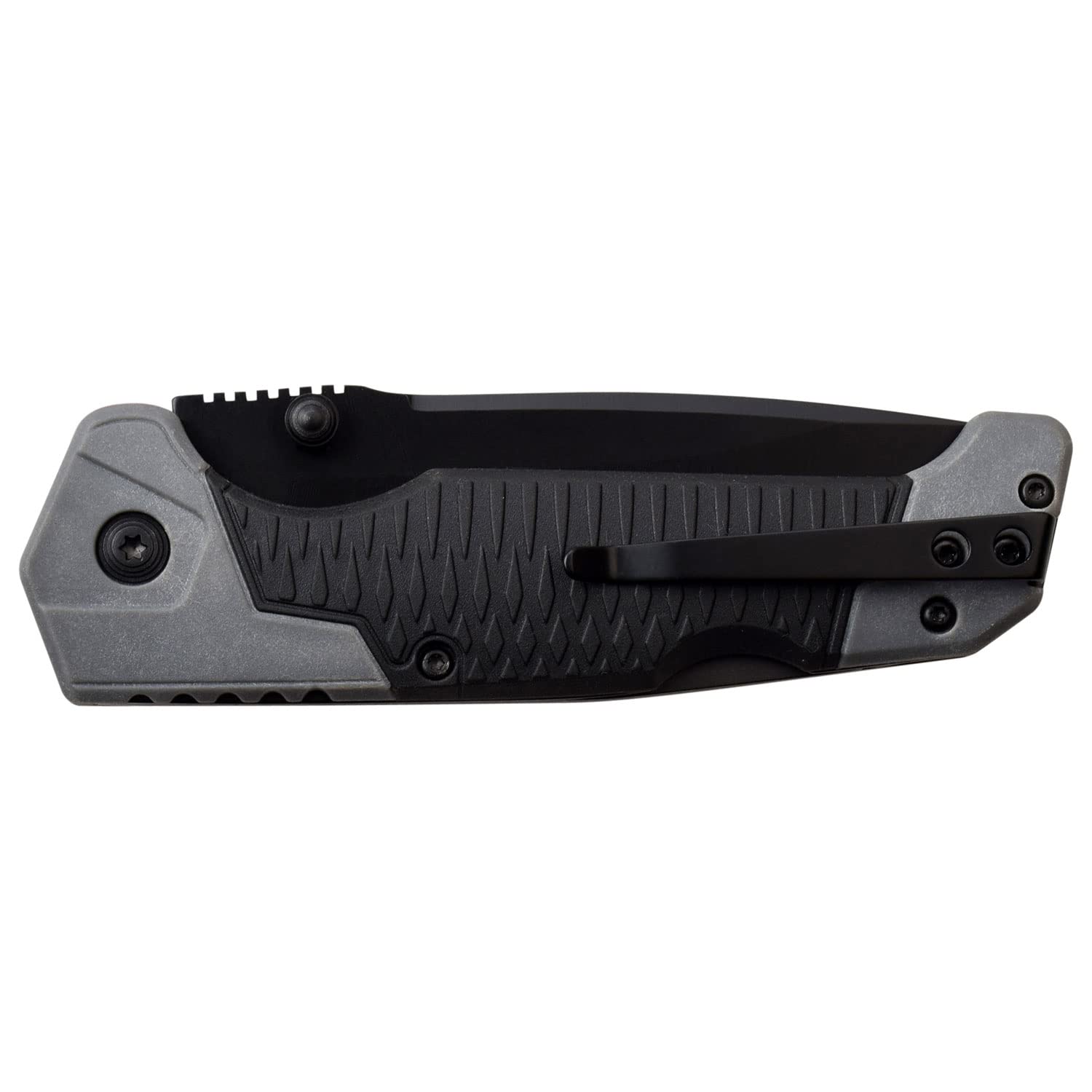 MTech Evolution - Tactical Folding Pocket Knife - Black Drop Point Blade with Black and Gray Nylon and Rubber Handle with Pocket Clip