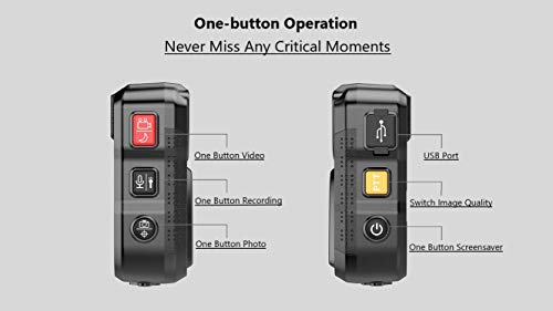 PatrolMaster 1296P UHD Body Camera with Audio (Build-in 128GB), 2 Inch Display, Night Vision, Waterproof, Shockproof, Body Worn Camera with Compact Design, Police Camera
