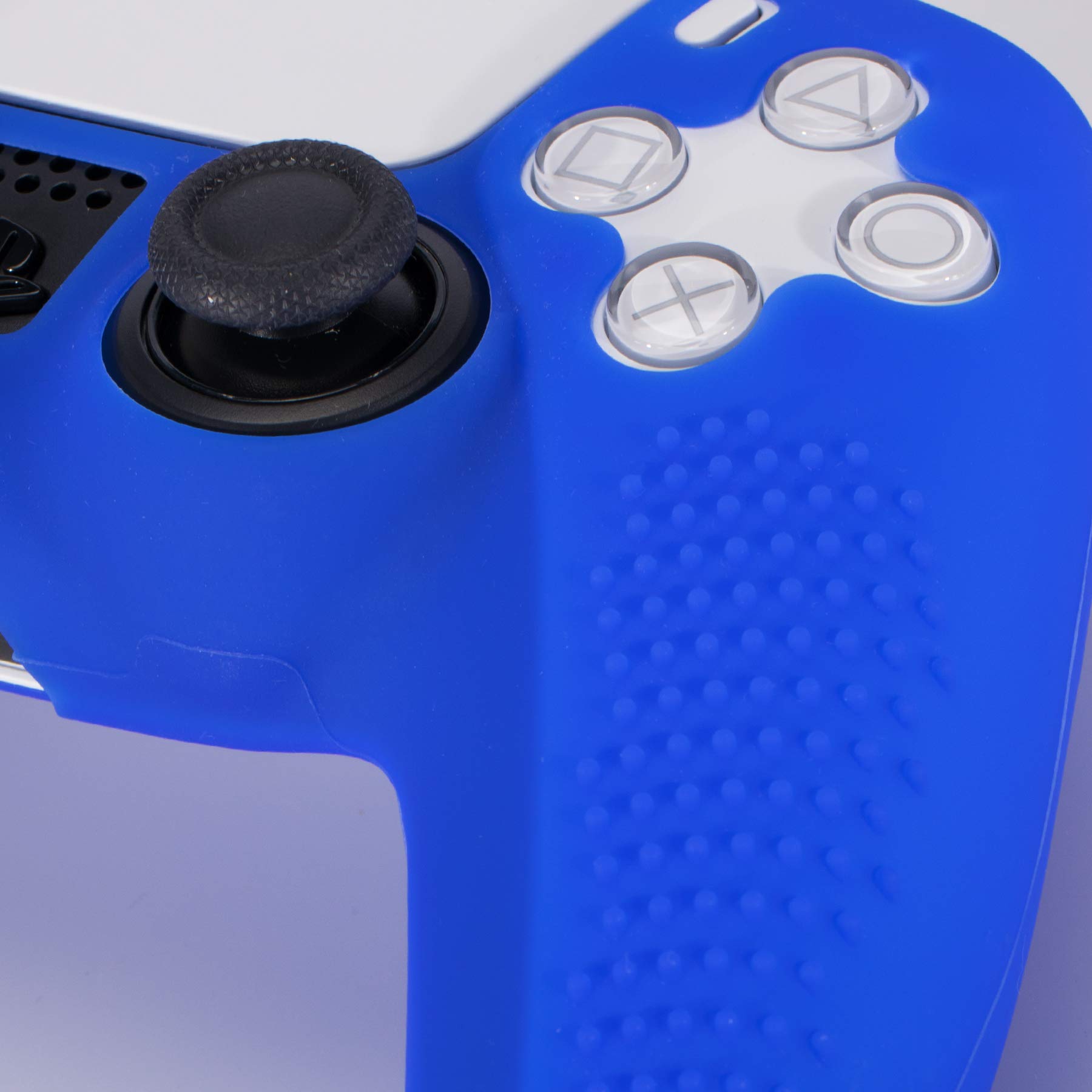 Playrealm Soft 3D Dots Silicone Skin Cover x 1 & Thumb Grips x 8 for PS5 Dualsenese Controller (Blue)
