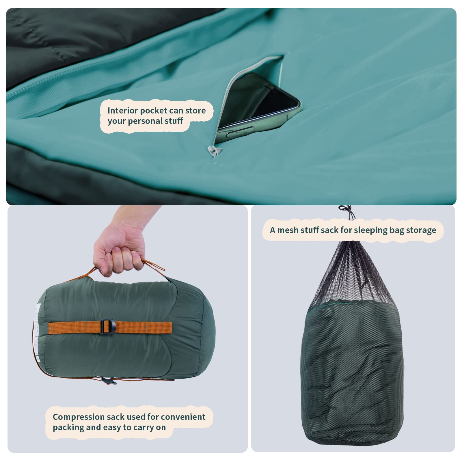 Unigear Mummy Sleeping Bag 30°F - Compact, Water-Resistant, Lightweight Mummy Sleeping Bag for Adults and Teens - Camping, Hiking, Backpacking, Great for 3 Season (Blue, Long)