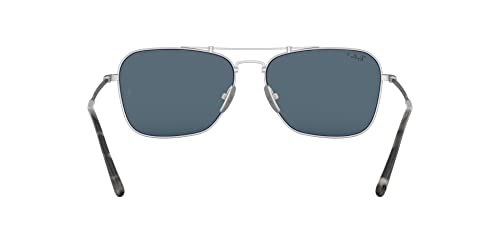 Ray-Ban RB8136M Caravan Titanium Square Sunglasses, Demi Gloss Silver/Polarized Blue Mirrored Gold, 58 mm