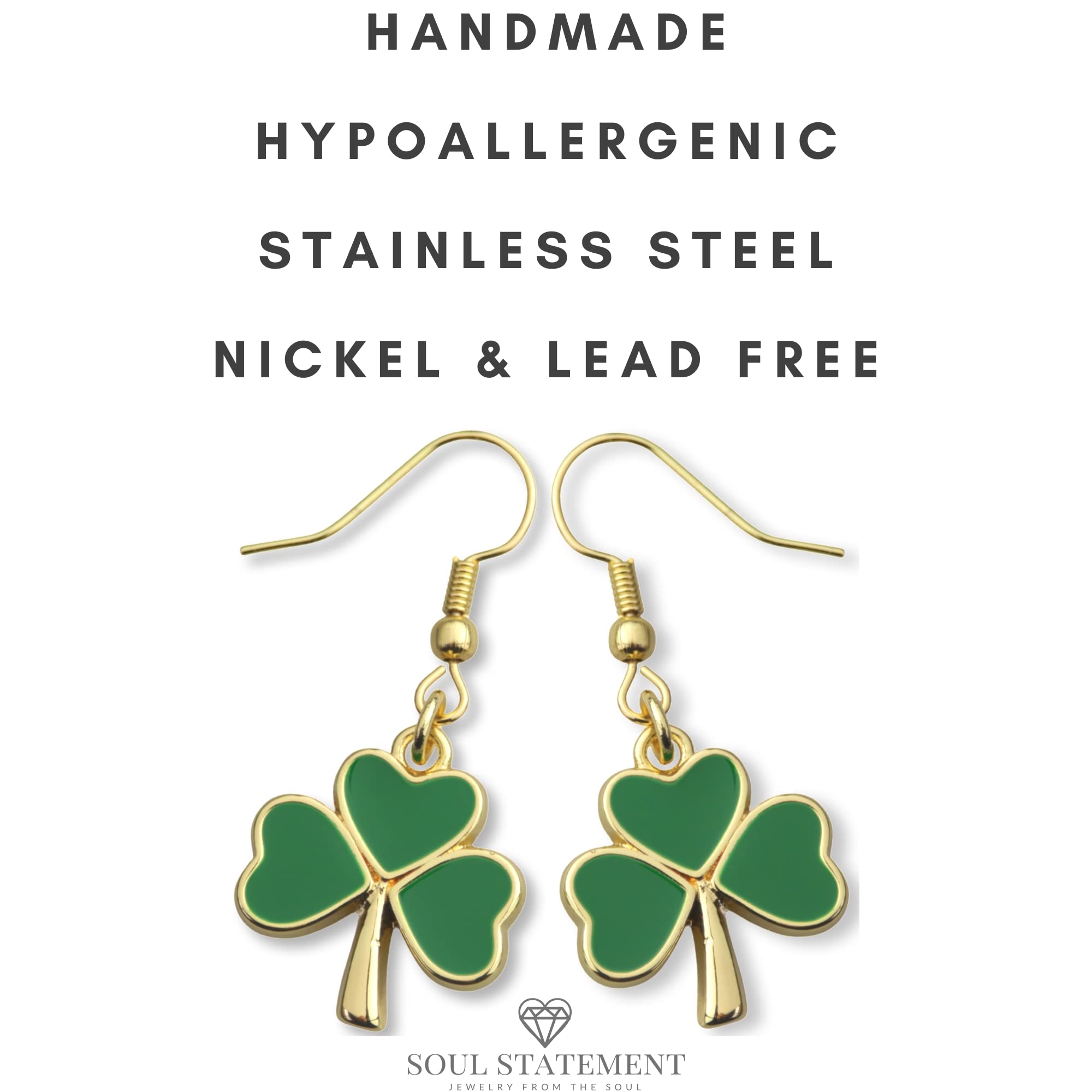 Shamrock Green Dangle Earrings: Green Clover Dangling Earrings for Women - St Patrick's Day Accessories (Gold)