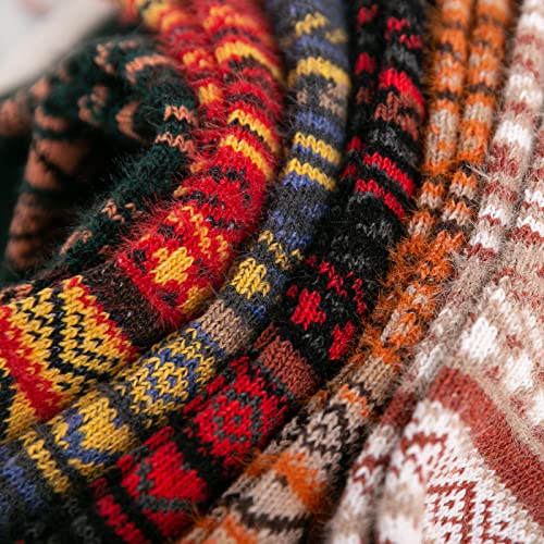 TSoduce Winter Wool Socks for Women Vintage Warm Thick Cozy Rabbit Wool Thermal Boot Crew Hiking Ladies Socks Pack 3 Pairs (Group A)