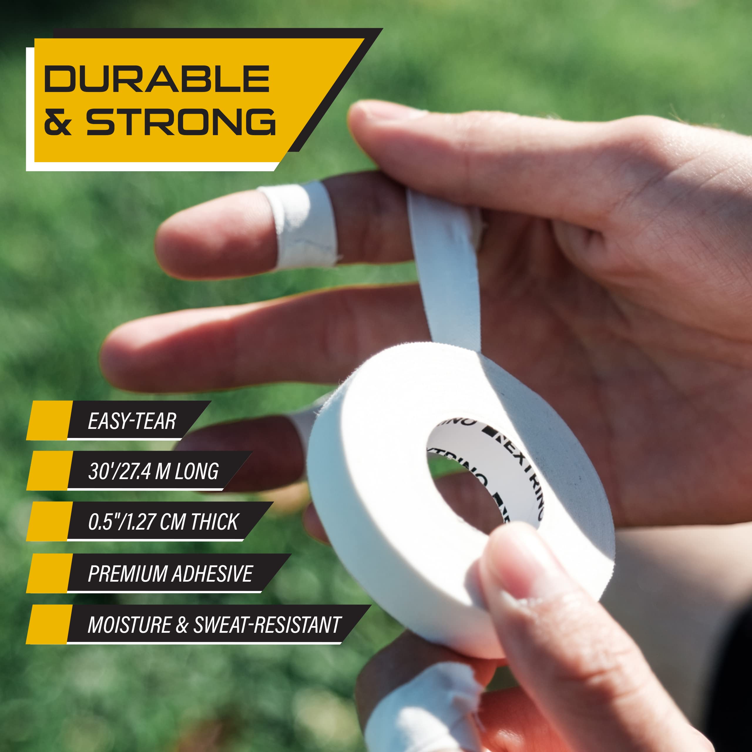 Nextrino Athletic Finger Tape - 3 Rolls, Latex-Free, Sweat-Resistant for Sports - White