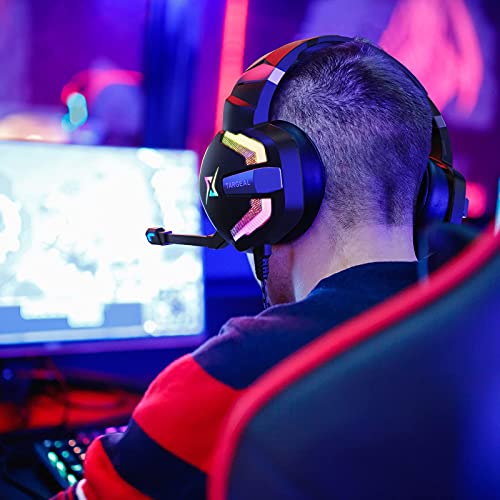 targeal Gaming Headset with Microphone for PC PS5 PS4 Switch Laptop Mac, USB Wired 7.1 Surround Sound Gaming Headphones with Omni-Directional Noise Canceling Mic, RGB LED, without Type C Cable
