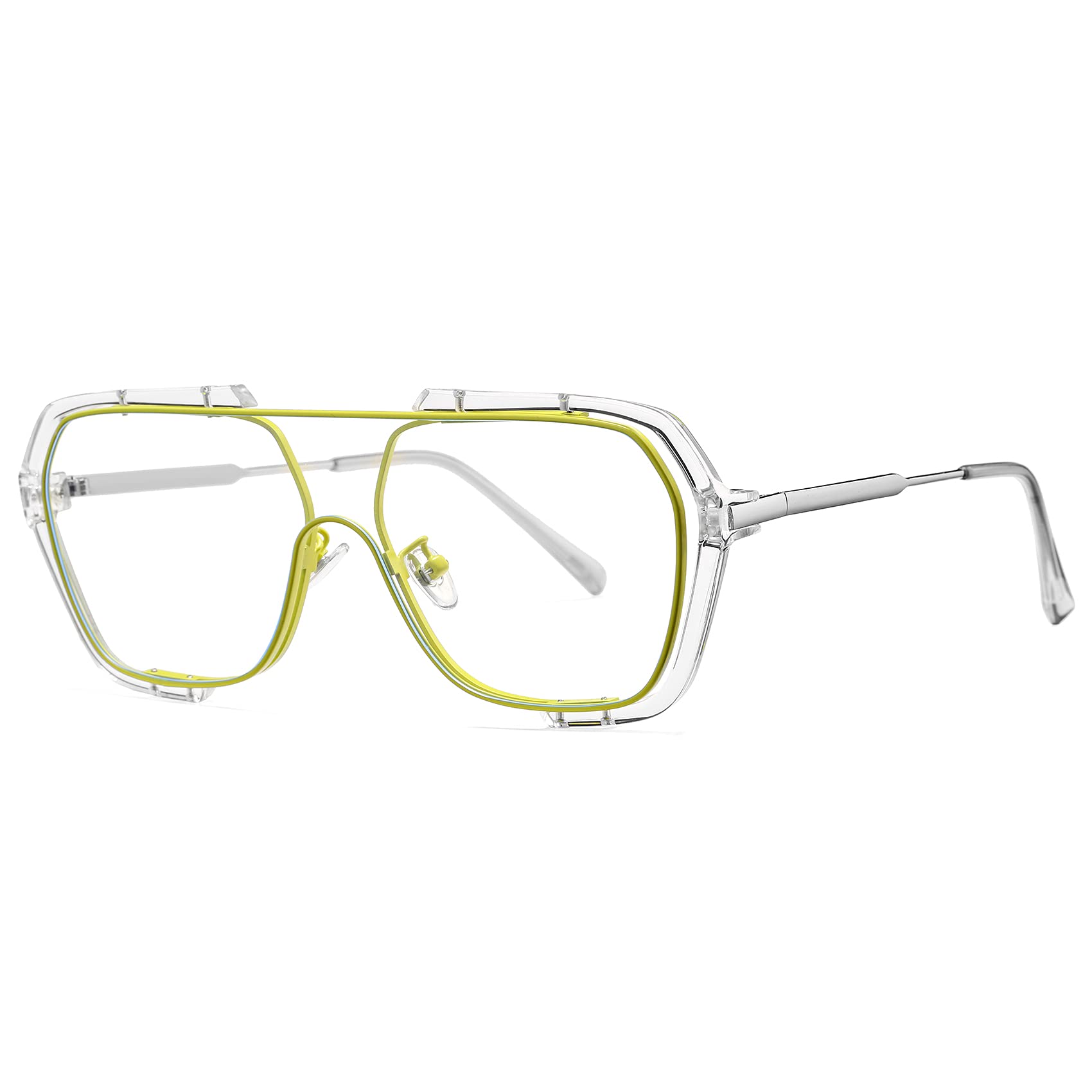 Square Oversized Sunglasses Designer UV400 Protection Eyewear for Men Women (Green/Clear)