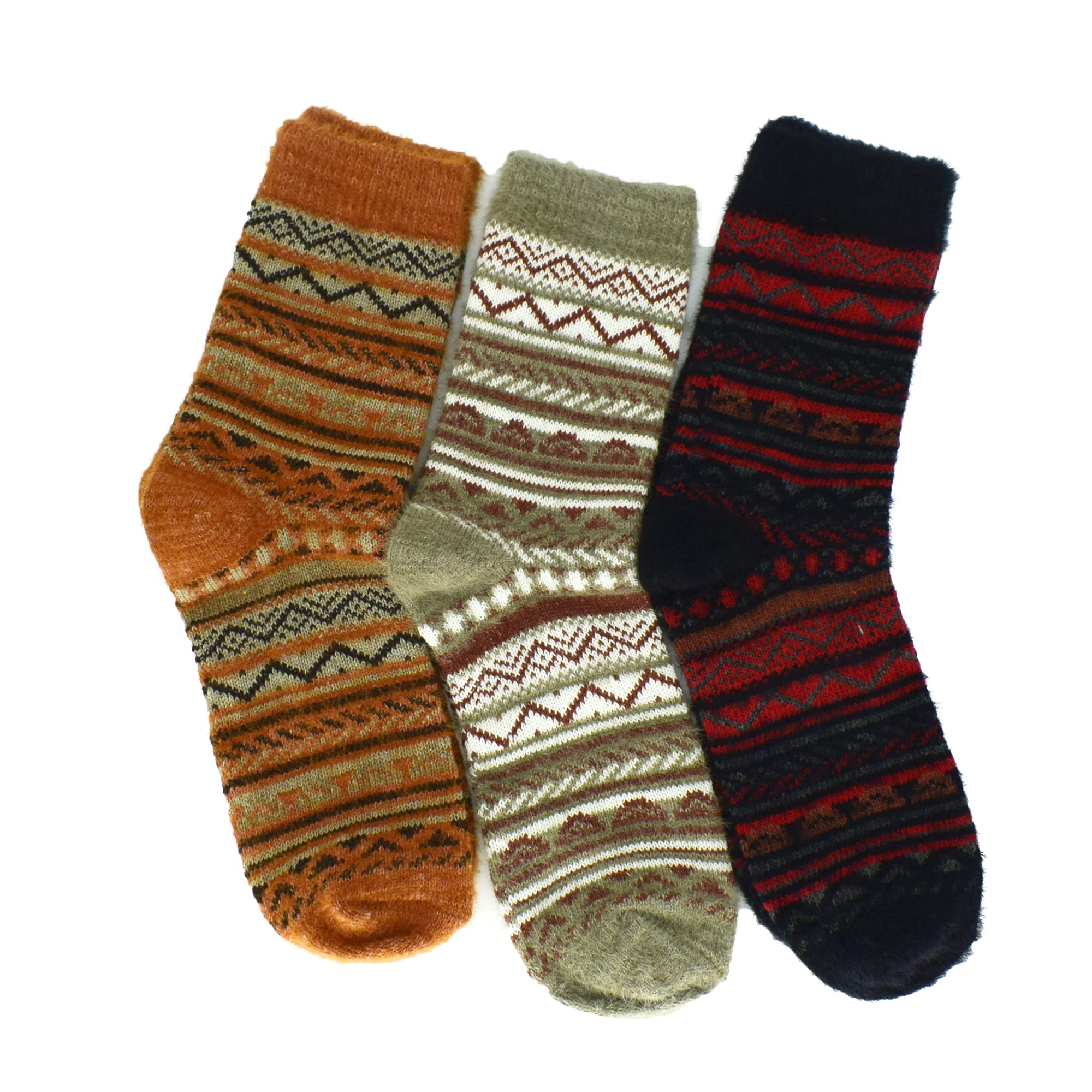 TSoduce Winter Wool Socks for Women Vintage Warm Thick Cozy Rabbit Wool Thermal Boot Crew Hiking Ladies Socks Pack 3 Pairs (Group B)