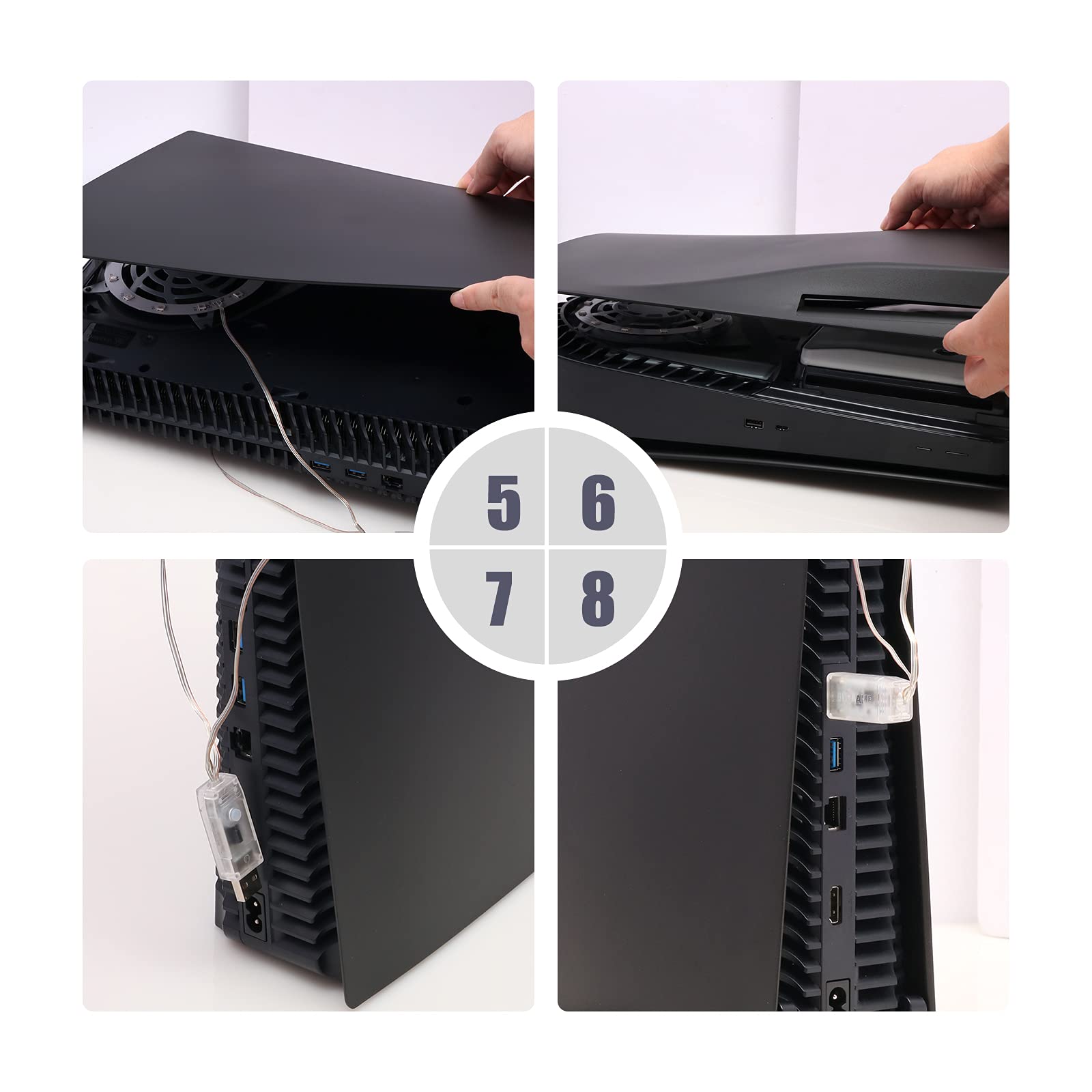 Playstation 5 Accessory Kits, PS5 Black Plates Disc Edition and PS5 LED Strip with 8 Colors and Remote Control