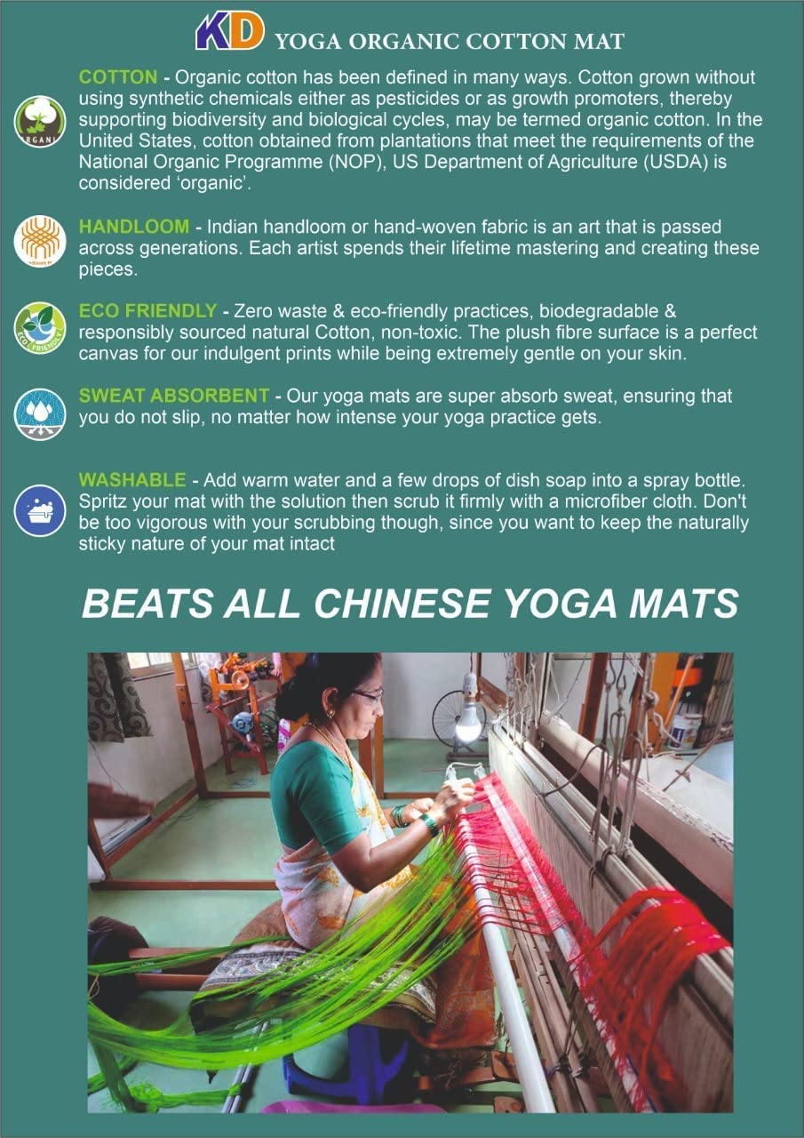 WMX Yoga Rug Mat Convert Plastic Yoga Mat to Eco Friendly 100% Cotton Gripping with Corner Pocket (Grey/Blue Sky)