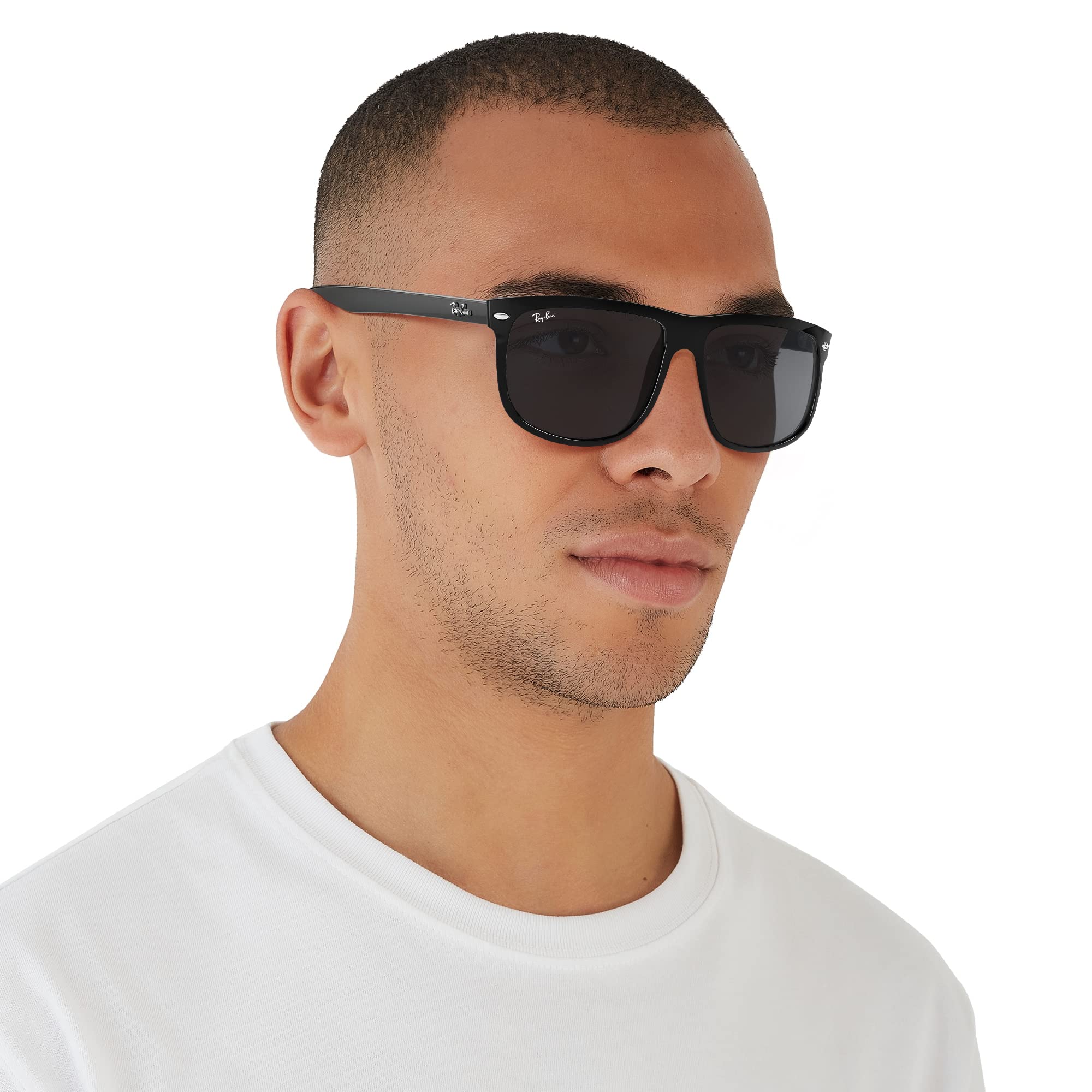 Ray-Ban RB4147 Boyfriend Square Sunglasses, Black/Dark Grey, 56 mm