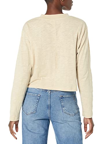 The Drop Women's Ravi Long Sleeve Cropped Crew Neck Tee Shirt, Sand, S