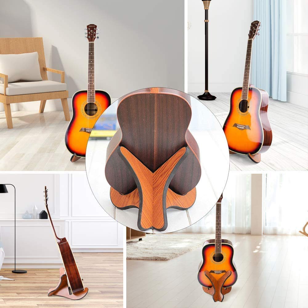 Ukulele Stand, Portable Ukulele Holder with Soft Edge, Wooden X-Frame Sturdy Instrument Stand with Strap, Capo and Strings for Ukulele and Violins