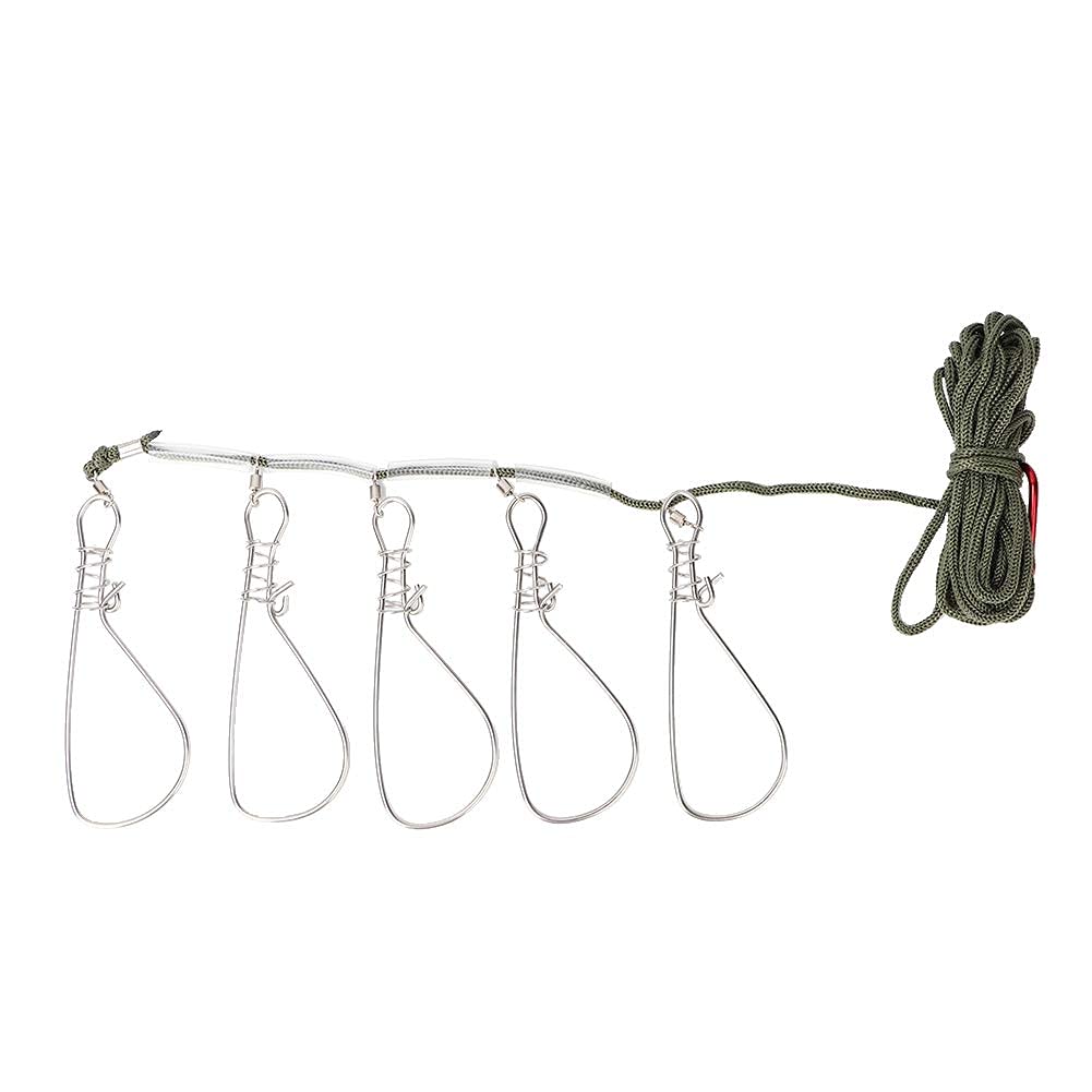 Stainless Steel Heavy Duty Fishing Catch Stringer with 5 Lock Snaps Ropes Float, Ideal for Fishing Lovers