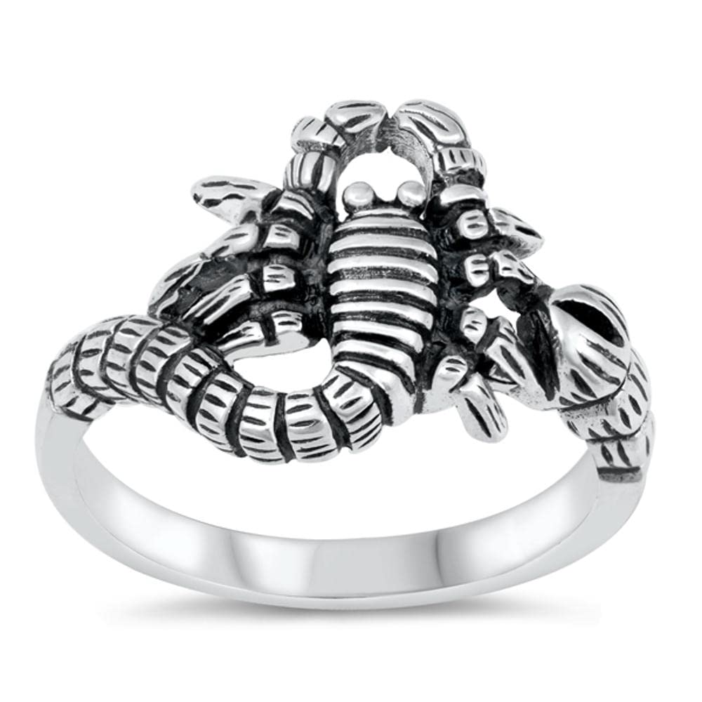 Oxidized Scorpion Dangerous Animal Biker Ring Sterling Silver Band Size 6