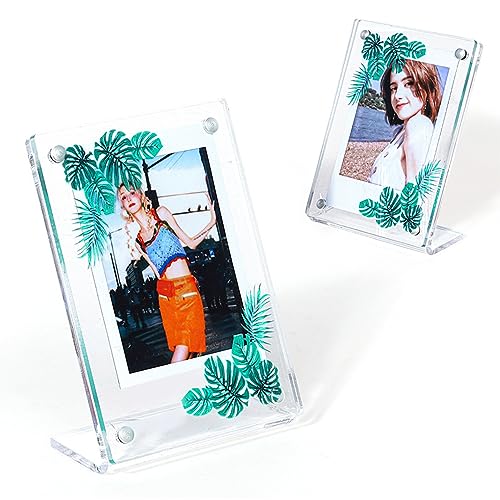 Photo Frame, Simple Cleaning, Sturdy Magnetic Tabletop Decorative Frame for Photos in Clear Acrylic for Cards (Monstera Leaves)