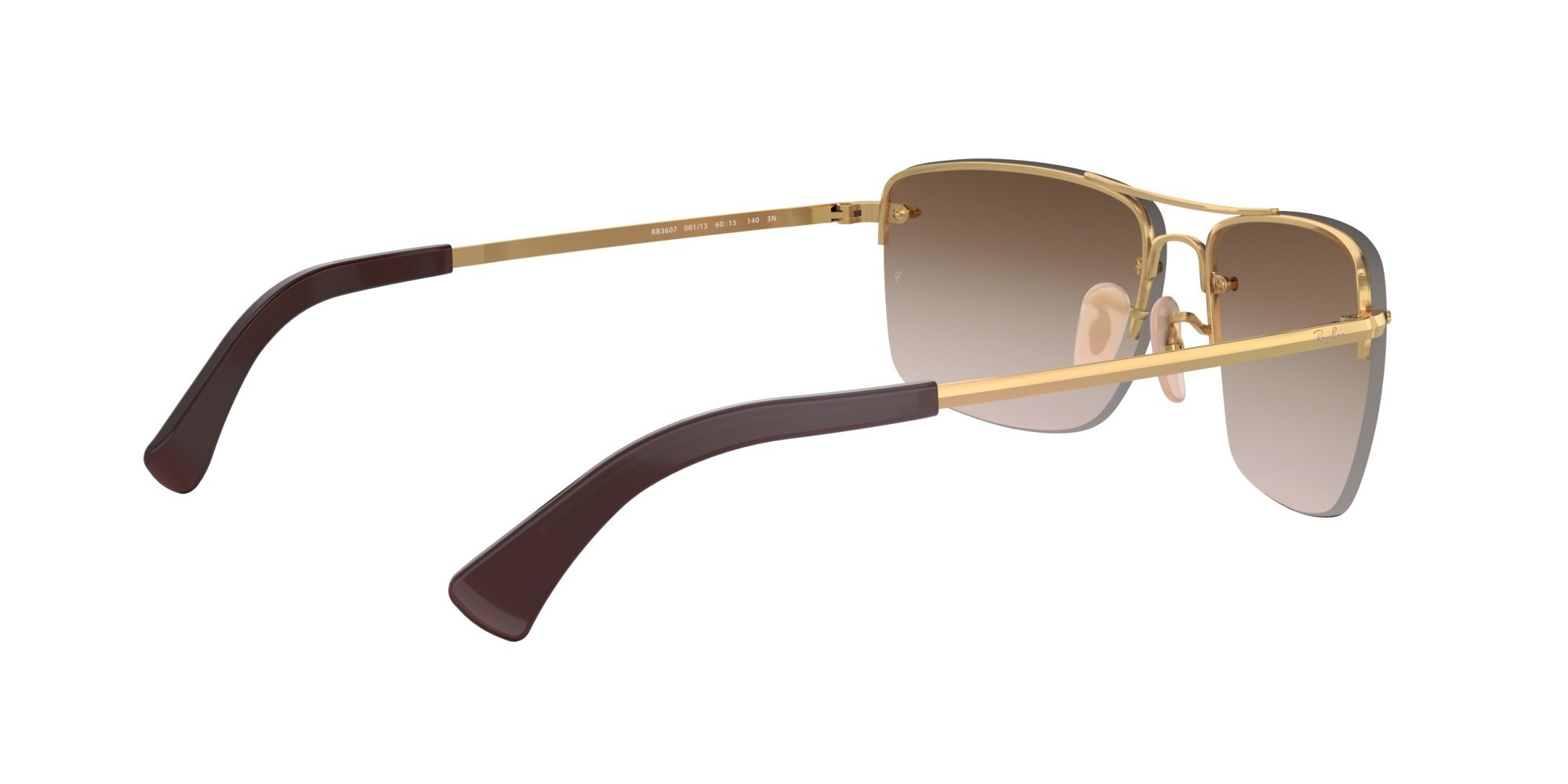Ray-Ban Men's Rb3607 Rectangular Sunglasses, Gold/Brown Gradient Dark Brown, 61 mm