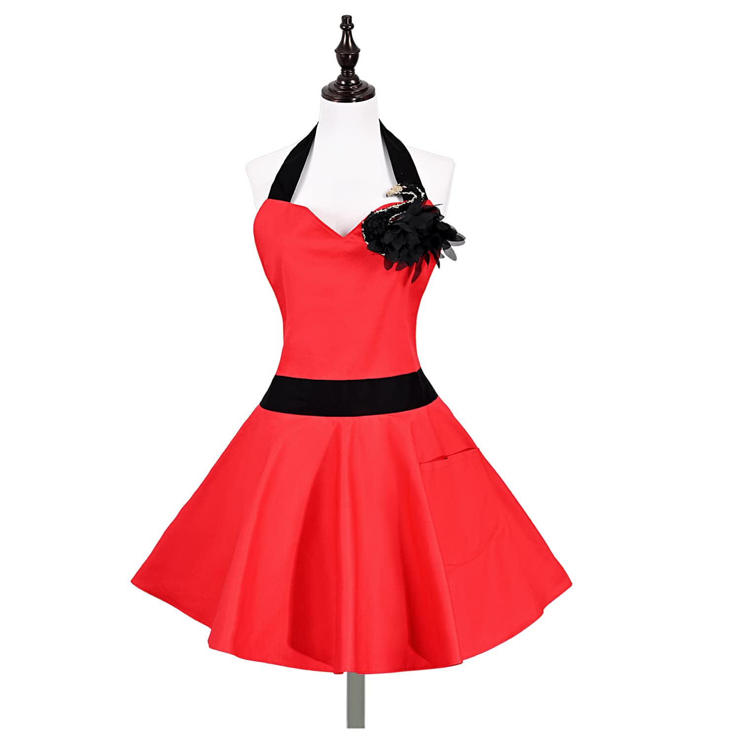 Violet Mist Lovely Sweetheart Retro Kitchen Aprons Women Girl Red Ladies Cute Apron Vintage Apron Christmas Apron 1950s French Maid Cotton Cooking Apron Adjustable Waist Mom Party Gift
