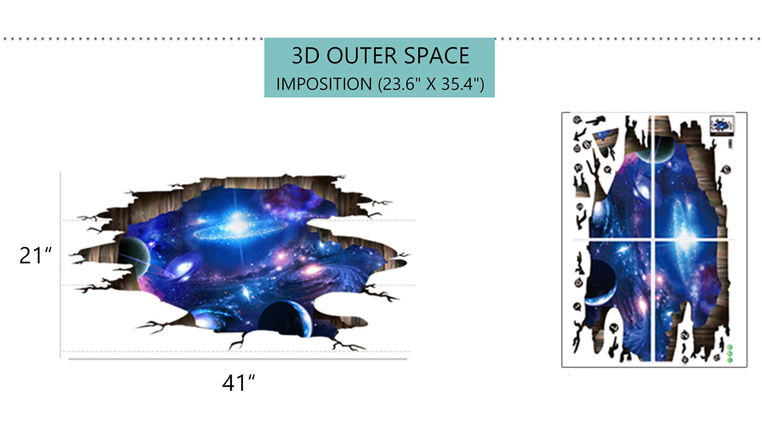 SENGTER Outer Space Decor 3D Wallpaper Ceiling Stars Planet Galaxy Decor Wall Mural Waterproof Removable Kids Wall Decals Posters for Boys Room Living Room Wall Decor Sticker Cool Room Decor