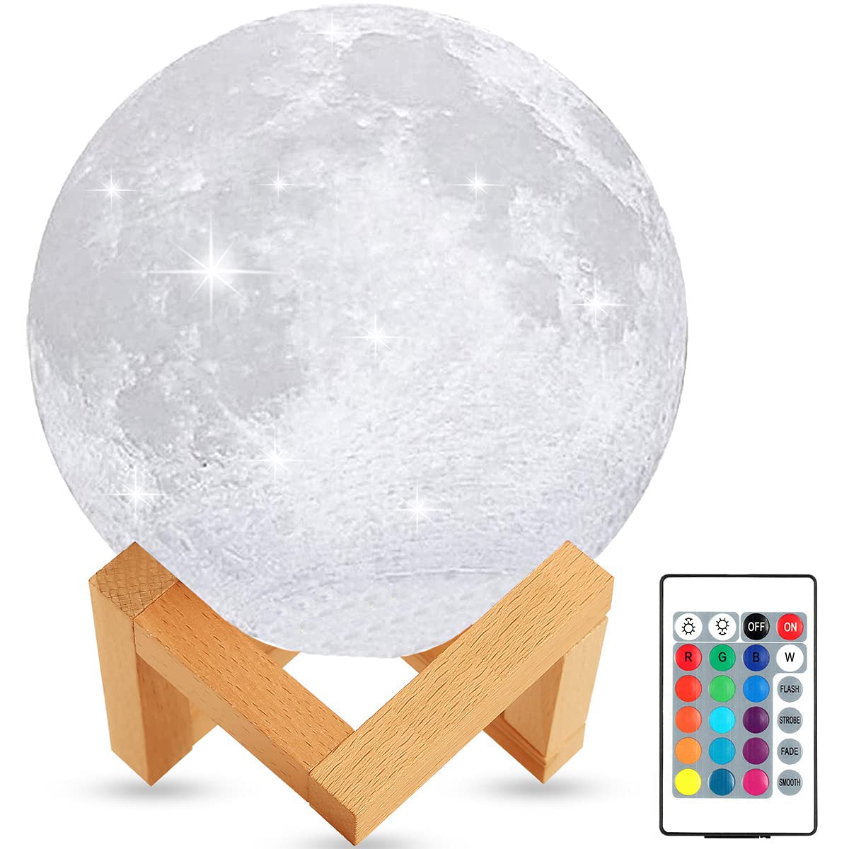 Night Light Galaxy Moon Lamp with 16 Colors LED with Stand Time Setting Touch with Remote Control and USB Rechargeable 3D Printing Moon Light Lamps for Gifts(4.8inch)