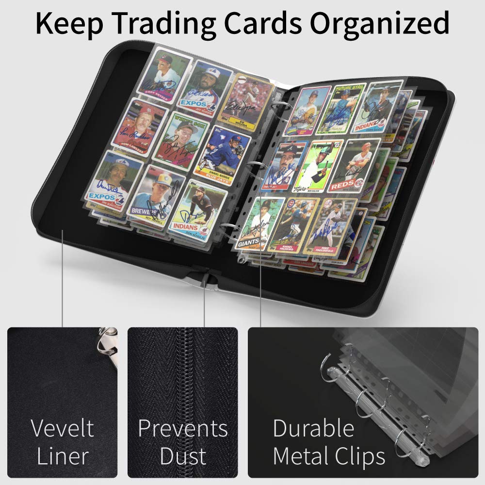 Rayvol Baseball Card Binder for Trading Cards, 9 Pocket Card Binder Fit 720 Cards Includes 40 Pages, 3 D-Ring Album for TCG Collection Storage