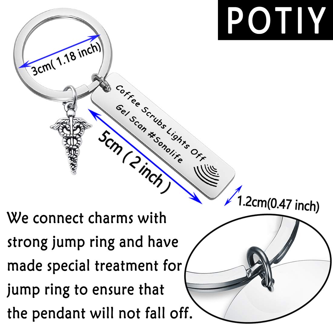 POTIY Sonographer Gift Sonographer Keychain Radiologist Keychian Coffee Scrubs Lights Off Gel Scan Keychain Radiology Technologist Gift for Medical Sonographer (Sonographer Keychain)