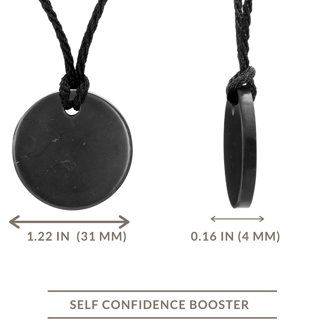 QUANTHOR Shungite Stones Protection Necklace | Authentic from Karelia Shungite Crystal with Carbon Fullerenes | Bad Energy Protection Shungite Necklace (Round)