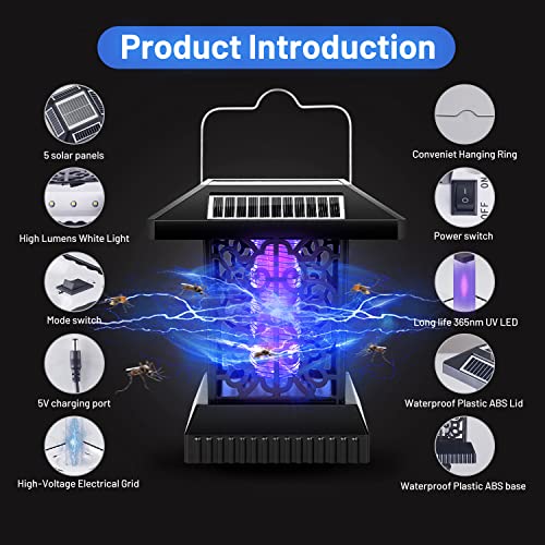 XXBUGS Solar Bug Zapper,Cordless Mosquito Killer,Insect Killer, Fly Zapper, Efficient Bug Lamp for Outdoor Wall, IP65 Waterproof,Includes Winter LED Solar Wall Lights (Wall)