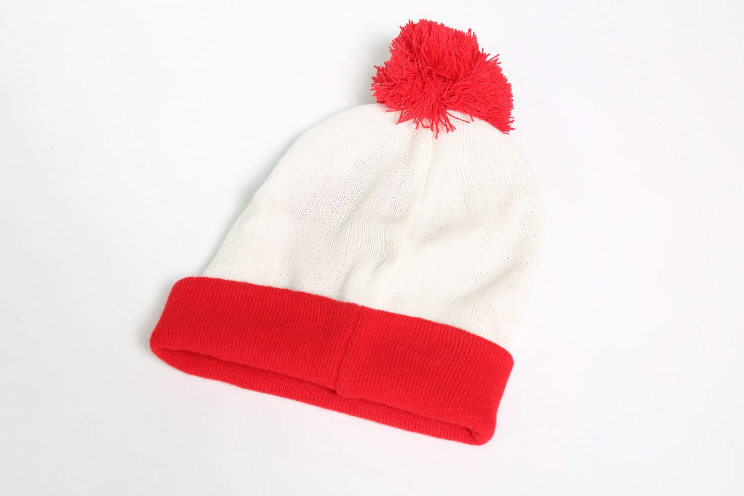 SSLR-Adult-Halloween-Beanie-Hat-Christmas Beanie Hat Red White Knitted Pompom Cuff (One Size, 3PCS-White Red)