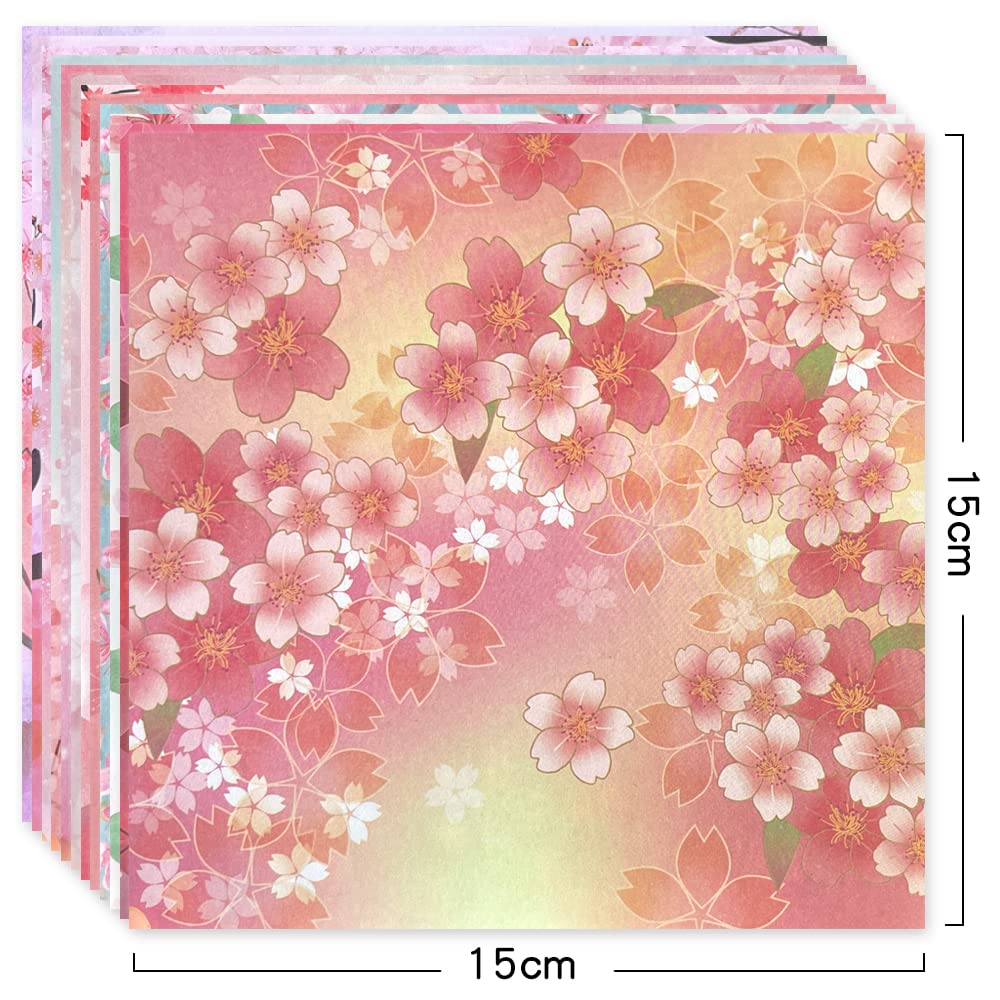 Origami 6x6 Paper Kit 100 Sheets 24 Vivid Colors Double Sided Same Printed Traditional Patterns Square for Arts Crafts Projects Japan traditional Chiyo willow & sky