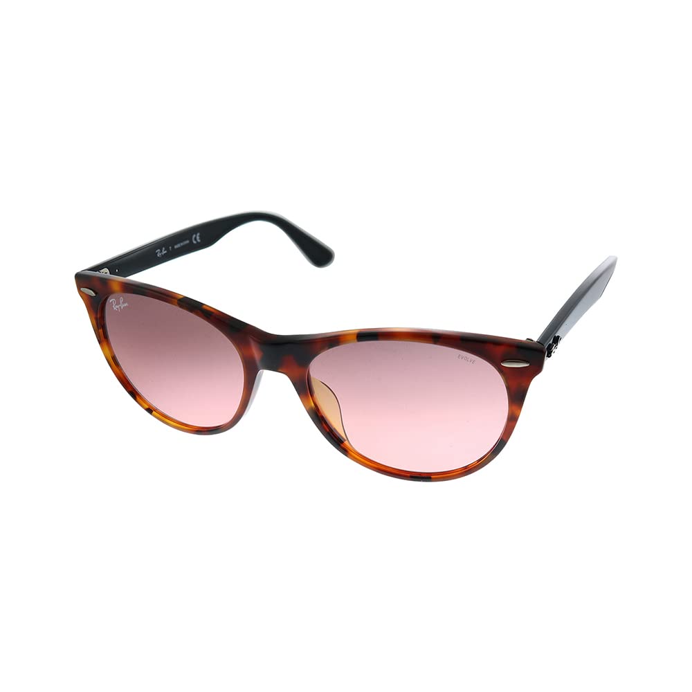 Ray-Ban Rb2185f Wayfarer II Low Bridge Fit Polarized Round Sunglasses, Red Havana/Photochromic Red Gradient Bordeaux, 55 mm
