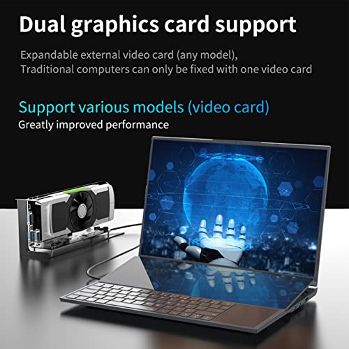 Qinlorgo 16in 14in Dual Screen Laptop, Double Screen Laptop 13600mAh Battery 512GB PCIe NVMe M.2 SSD for Home (US Plug)