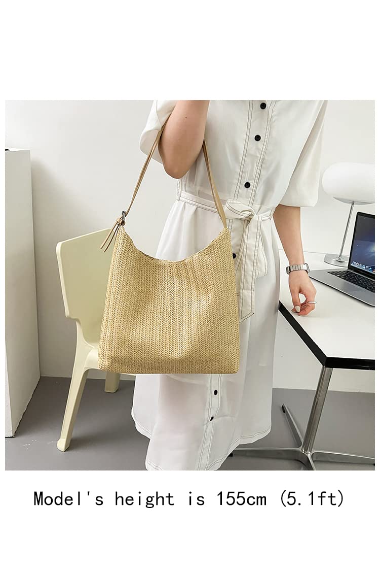 Ulisty Women Straw Bag Weave Bag Summer Beach Bag Tote Bag Shoulder Bag Handbag khaki
