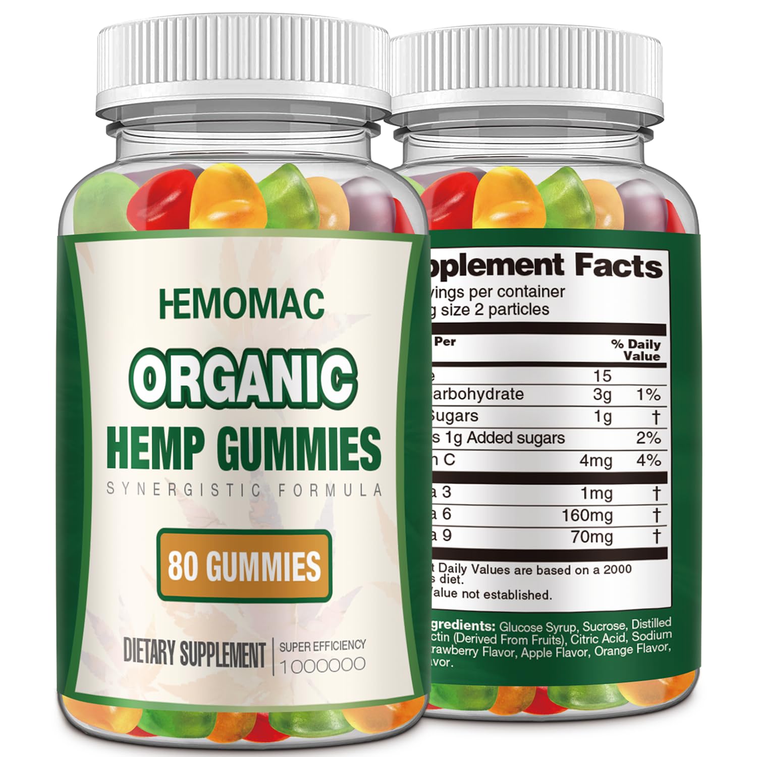 Natural Hemp Gummies High Potency Bear Candy, Non-GMO, Vegan, Low Sugar Gummy, Made in USA