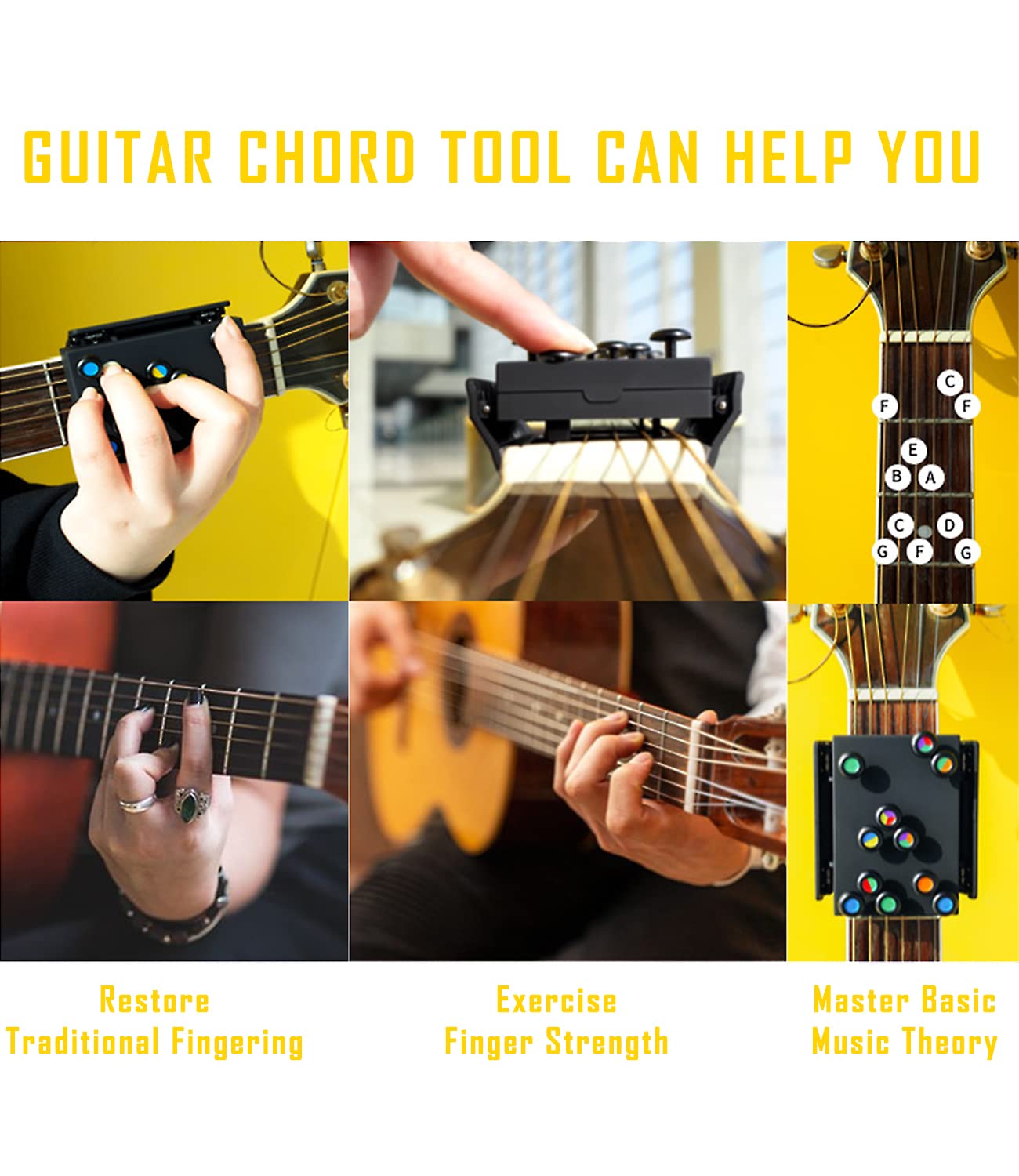 QUDODO Guitar Chord Learning Starter, Guitar Accessories, Guitar Trainer No Need to Develop Callouse, Eliminates Finger Pain, Guitar Lover Beginner Gift (Guitar Starter Learning Tool)