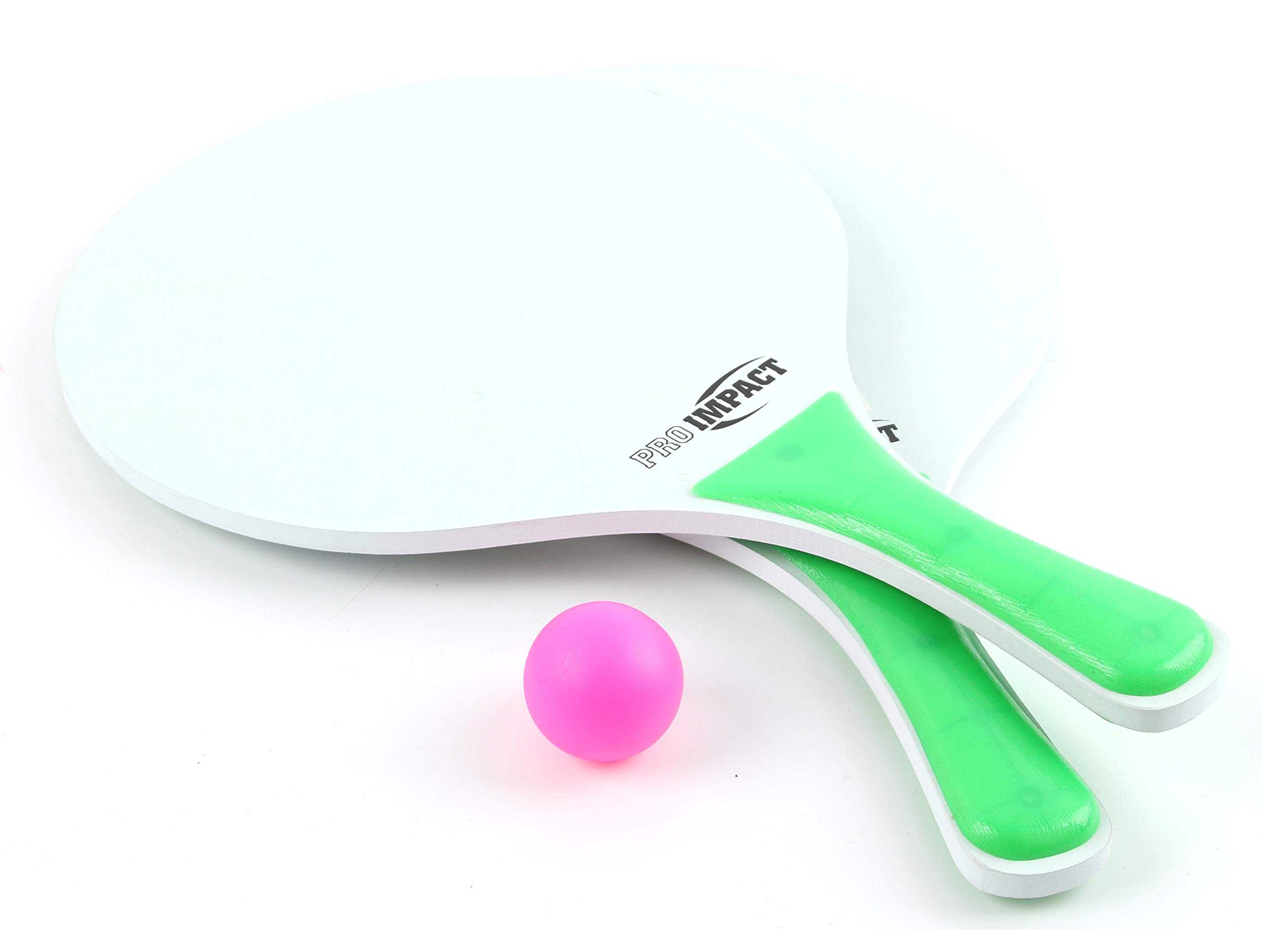 Pro Impact Beach Paddle Ball Set Comes with 2 Wooden Paddles with Plastic Handle and 1 Ball in a mesh Bag Beach Play Family Games White Blue