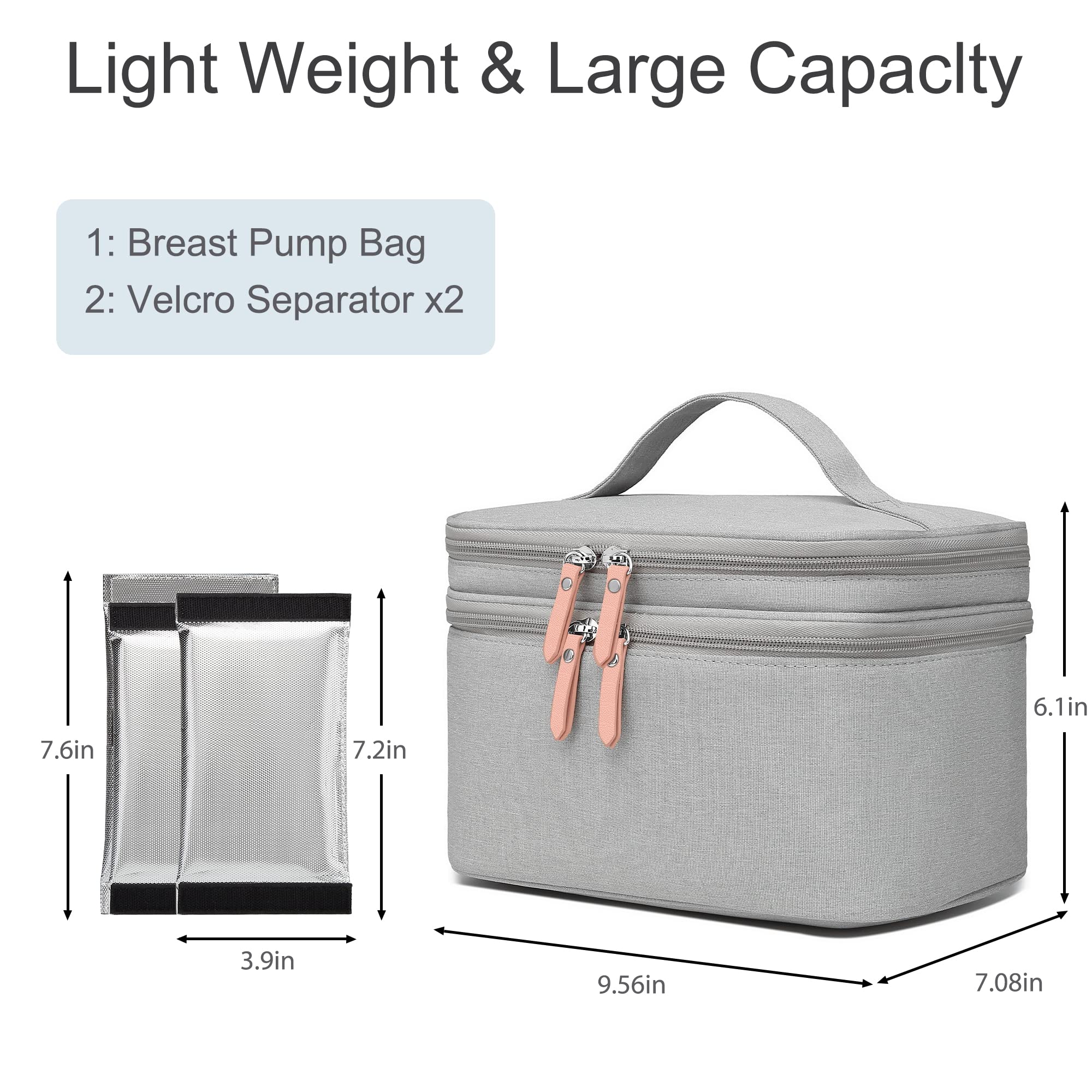 QIUXQIU Breast Pump Bag for Hands-Free Wearable Breast Pumps、Bottles,Pump Parts, and Storage Bag,Tote Bag,Multi-Function Breastmilk Cooler Bag Insulated Bag(Gray)