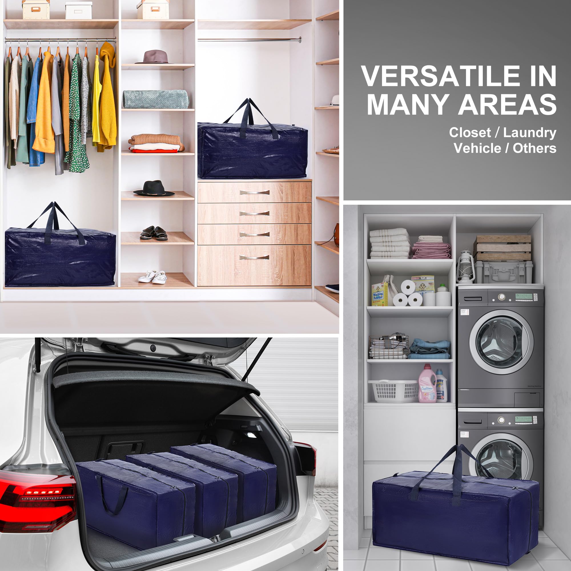 Moving Bags Heavy Duty Extra Large - 7 Pack Moving Boxes Storage Totes with Zippers & Backpack Straps Strong Handles, Clothes Storage Containers for Space Saving Moving Storage, Navy Blue