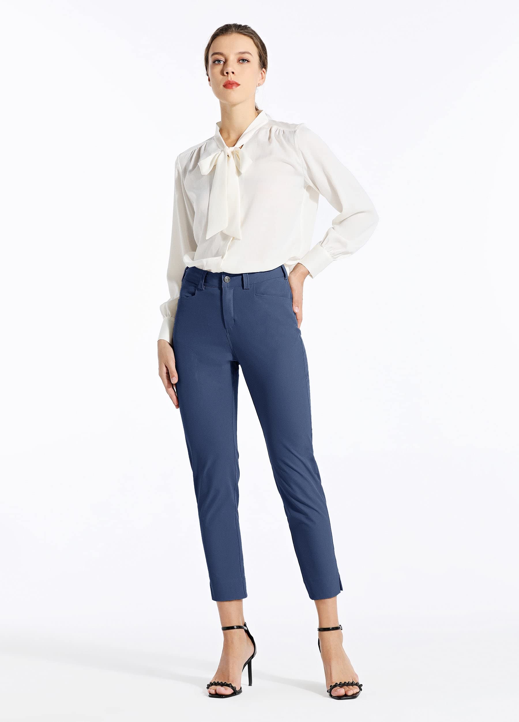 Willit Women's Golf Pants Stretch Lightweight Hiking Pants Quick Dry Casual Pants Water Resistant with Zipper Pocket Navy Blue M