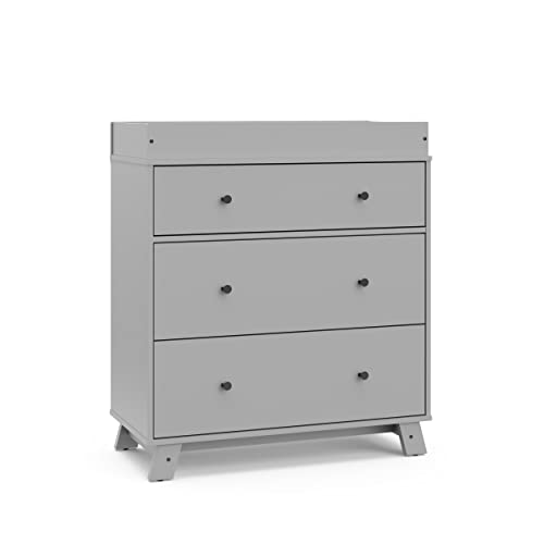 Storkcraft Beckett 3 Drawer Chest with Changing Topper (Pebble Gray) ā GREENGUARD Gold Certified, Baby Dresser With Changing Table Top, Dresser for Nursery, 3 Drawer Kids Dresser