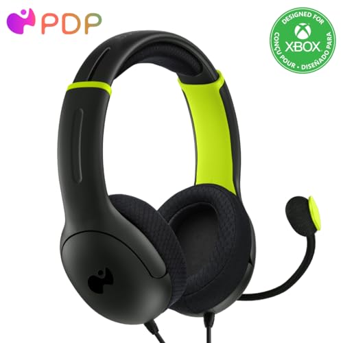 PDP Gaming AIRLITE Xbox Headset with Microphone, Series XS/Xbox One/Windows PC, Lightweight Wired Power Stereo Headphones, Noise-cancelling Mic- Electric Black (Only at Amazon)