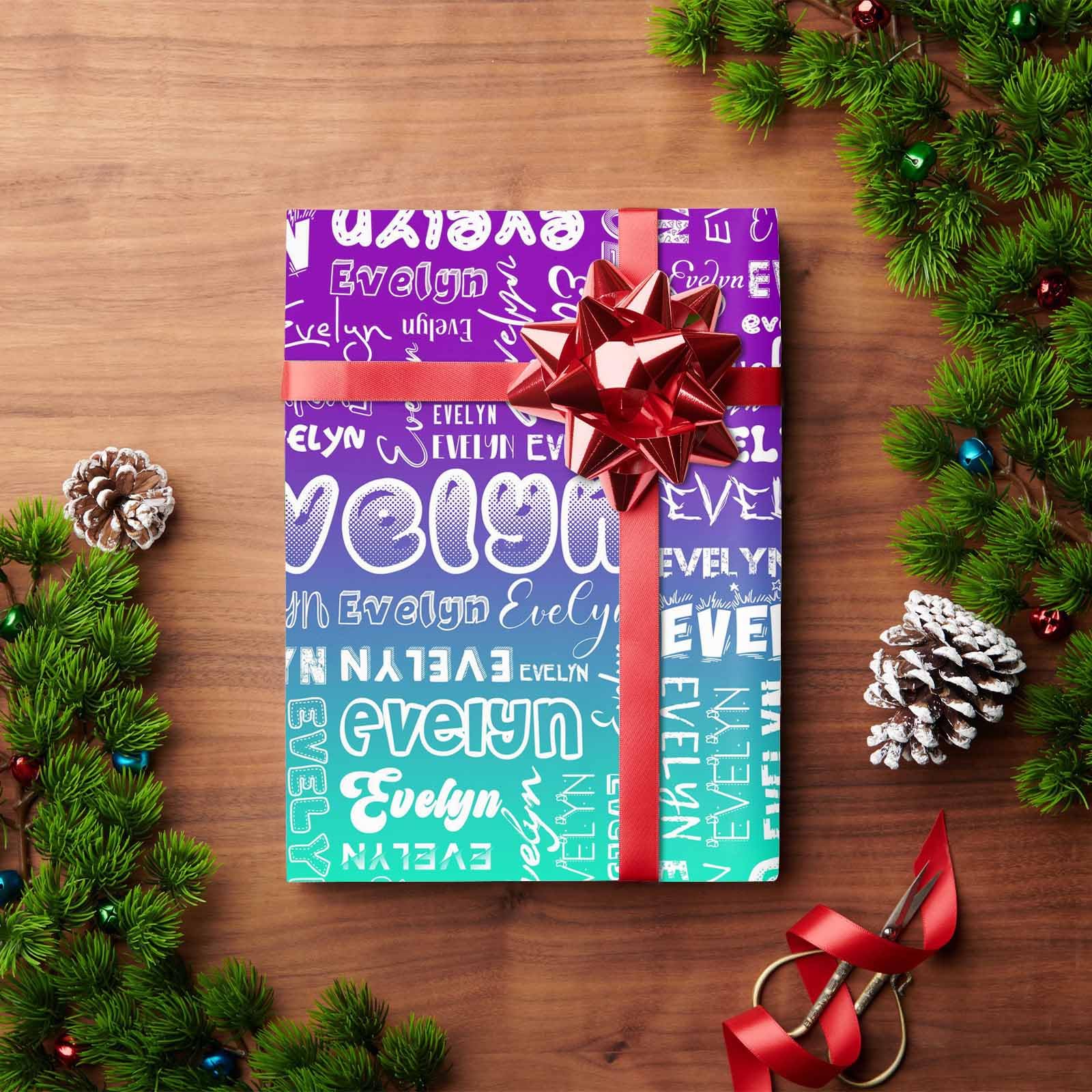 MyPupSocks Customized Name Gift Wrapping Paper, Personalized Mint Green White and Deep Purple Gift Wrap Paper with Logo Custom Funny Wrapping Paper Roll for Men Women Christmas 58x23 Inches 1 Roll