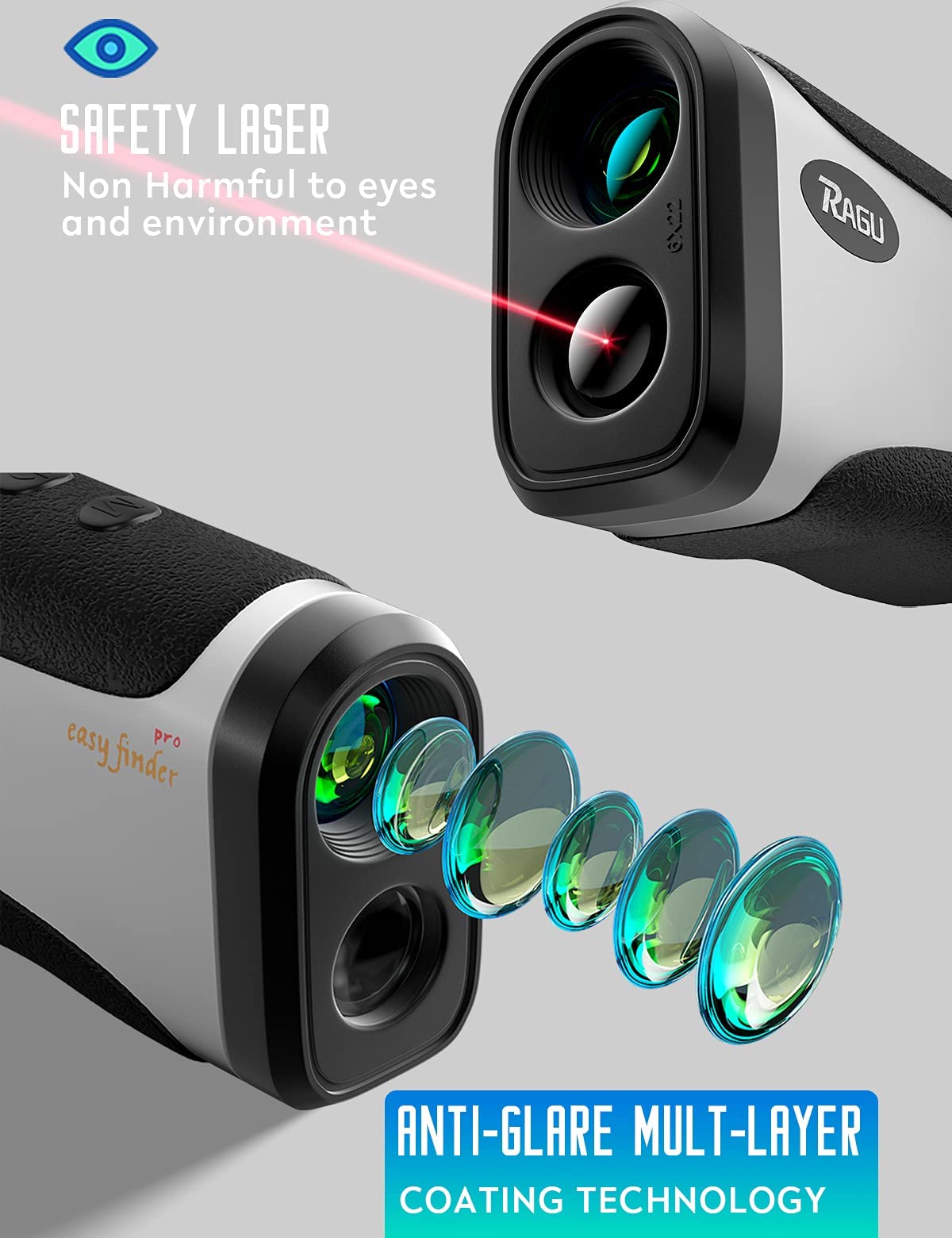 RAGU Rangefinder, DZ600AG Laser Rangefinder for Hunting & Golfing Sports & Distance Measuring with High-Precision Flag Pole Locking Vibration Function︱Slope Mode | Continuous Scan