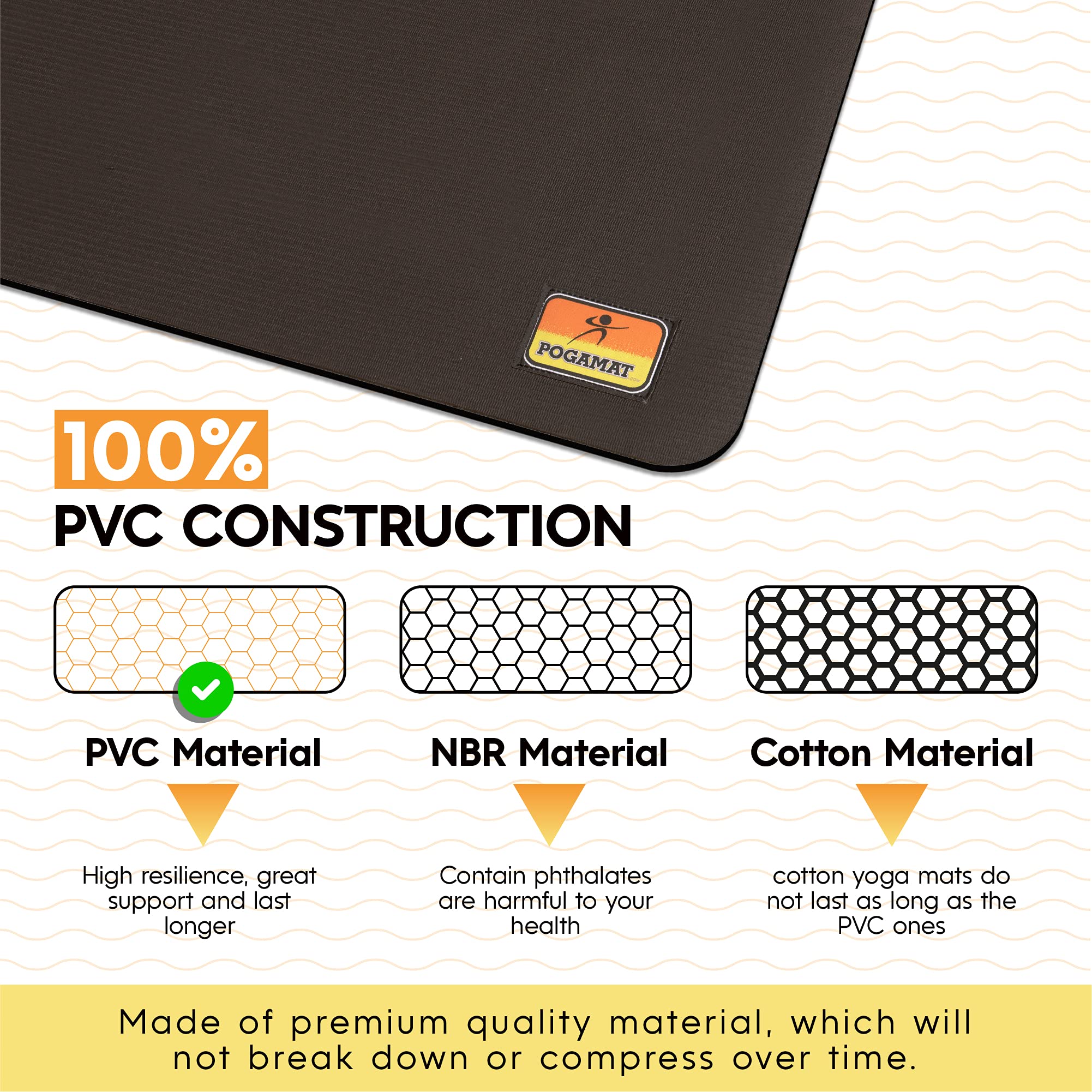 POGAMAT Premium Thick Yoga Mat - 6 ft X 4 ft x 8mm - Light Cardio Workout Mat - Extra Long Memory Foam Floor Mats for Yoga, Meditation and Stretching - Use For Any Exercise Without Shoes Black